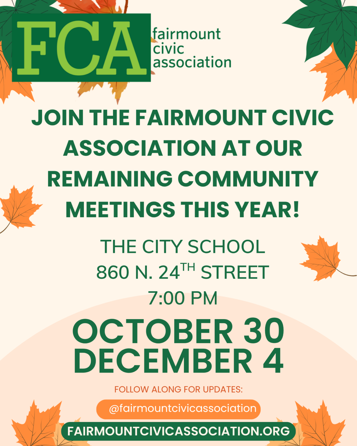Final Community Meetings of the Year! | Fairmount Civic Association